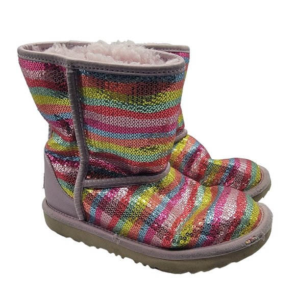 UGG | Shoes | Ugg Classic Short Ii Girls 3 Mural Rainbow Sequin Boots ...